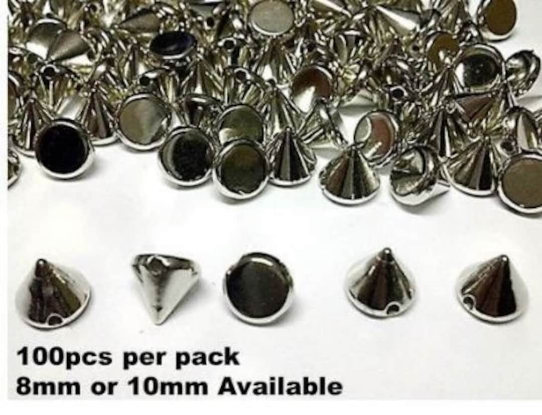 Craftbuddyus 100pcs Acrylic 10mm Sew on Silver Cone Spike Studs ...