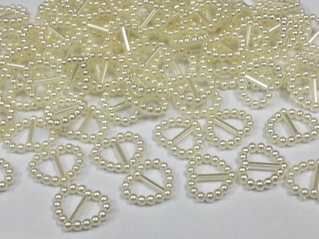 Craftbuddyus 100 Cream Acrylic Heart Ribbon Slider Buckles for Wedding ...