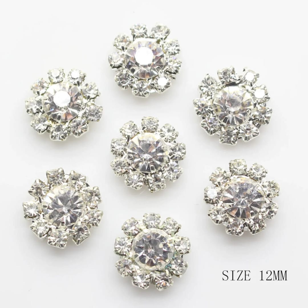 Craftbuddyus 10pcs 12mm Silver Metal Crystal Rhinestone Shank Buttons ...