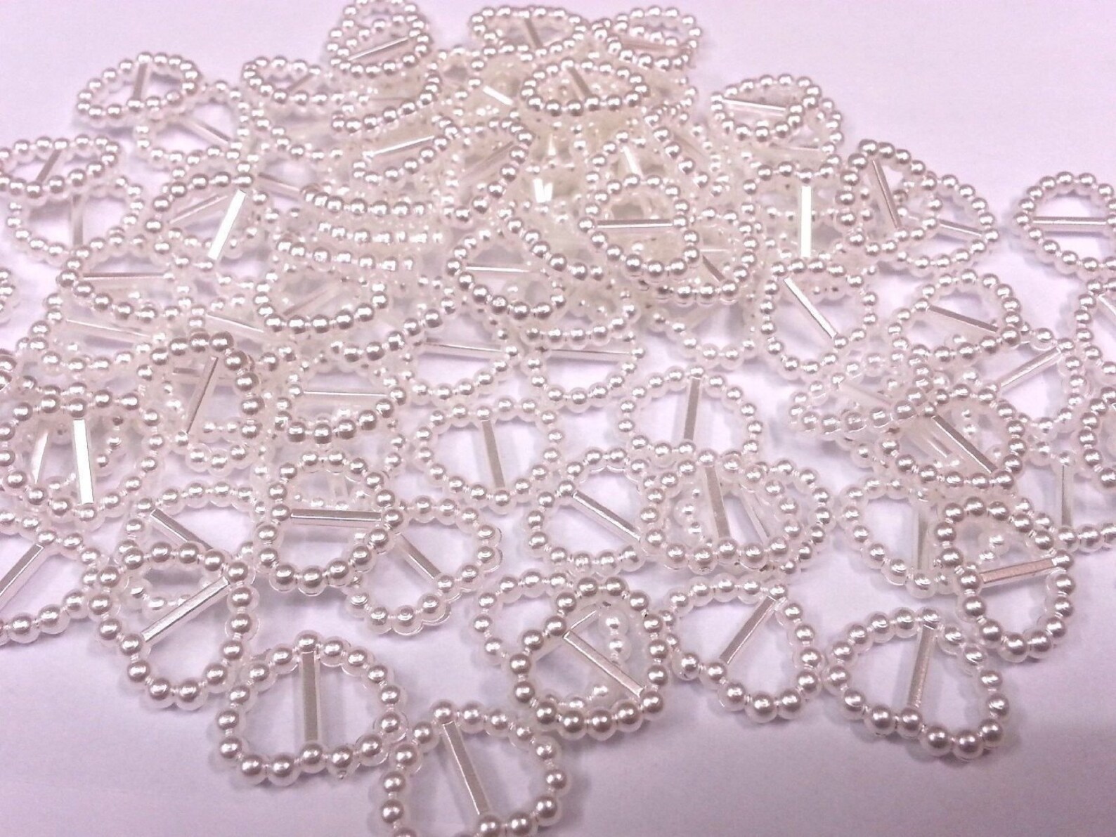 Craftbuddyus 100 White Acrylic Heart Ribbon Slider Buckles for Wedding ...