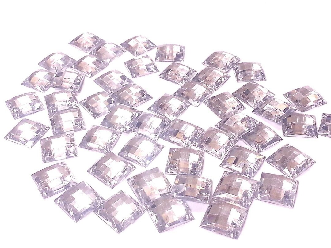 Craftbuddyus 50pcs 12mm Clear Square Shape Sew On, Stitch on Diamante ...