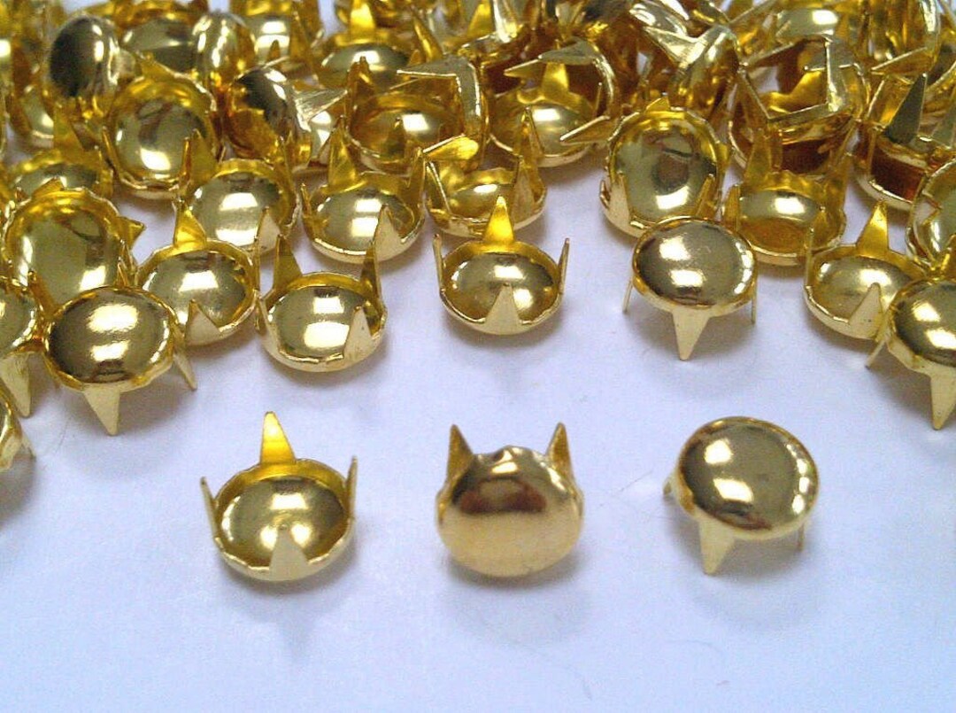 Craftbuddyus 100pcs Gold 7mm Round Dome Studs for Punk, Rock Goth Biker ...