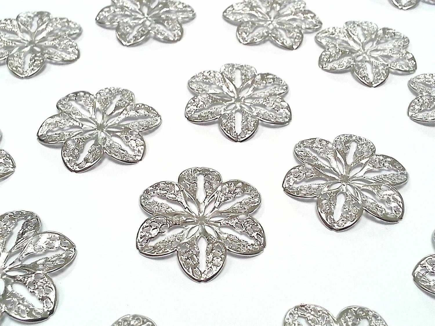 Craftbuddyus MF1 20pc 34mm Silver Filigree Metal Embellishmnt Flower ...