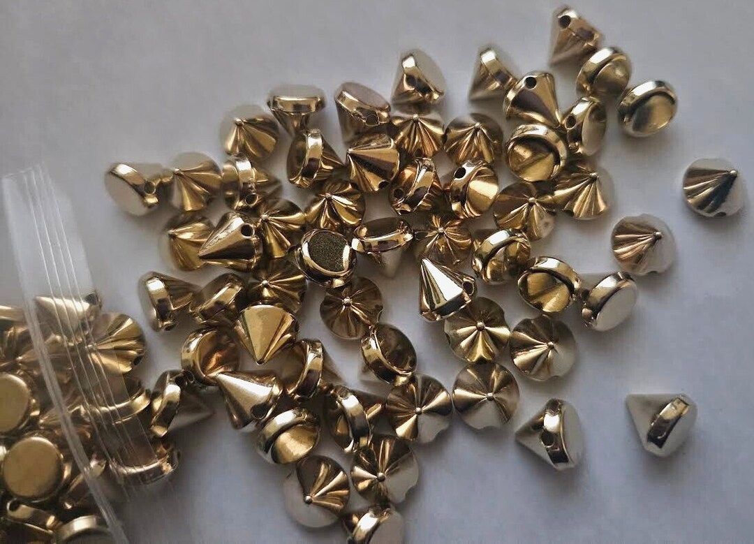 Craftbuddyus 100pcs Acrylic 10mm Gold Spike Studs Sew On, Stitch On ...