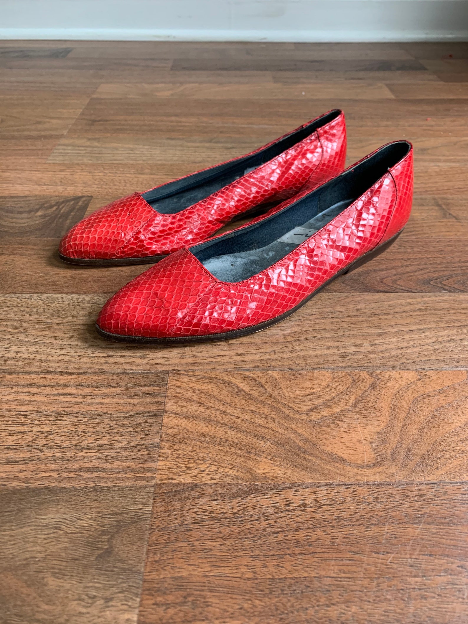 90s Shoes Vintage 1990s Impo Red Snakeskin Pointed Toe | Etsy