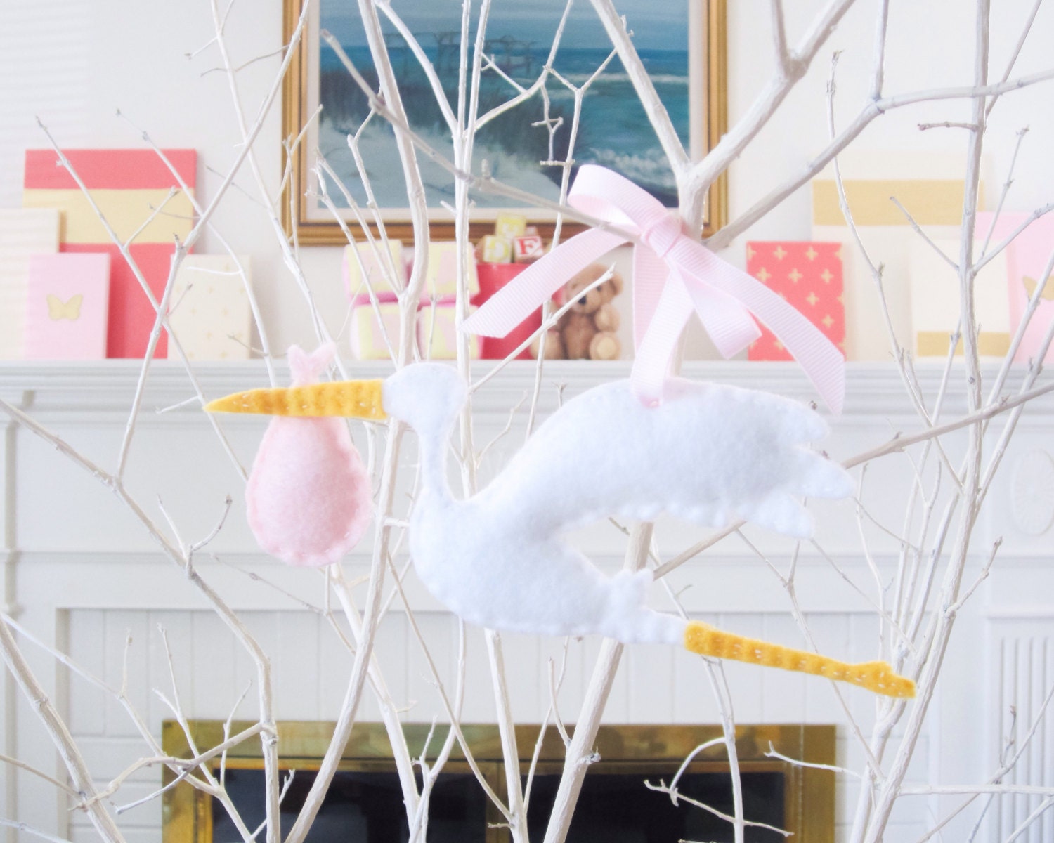 STORK ORNAMENT Pink Stork ORNAMENT Baby Keepsake - Etsy