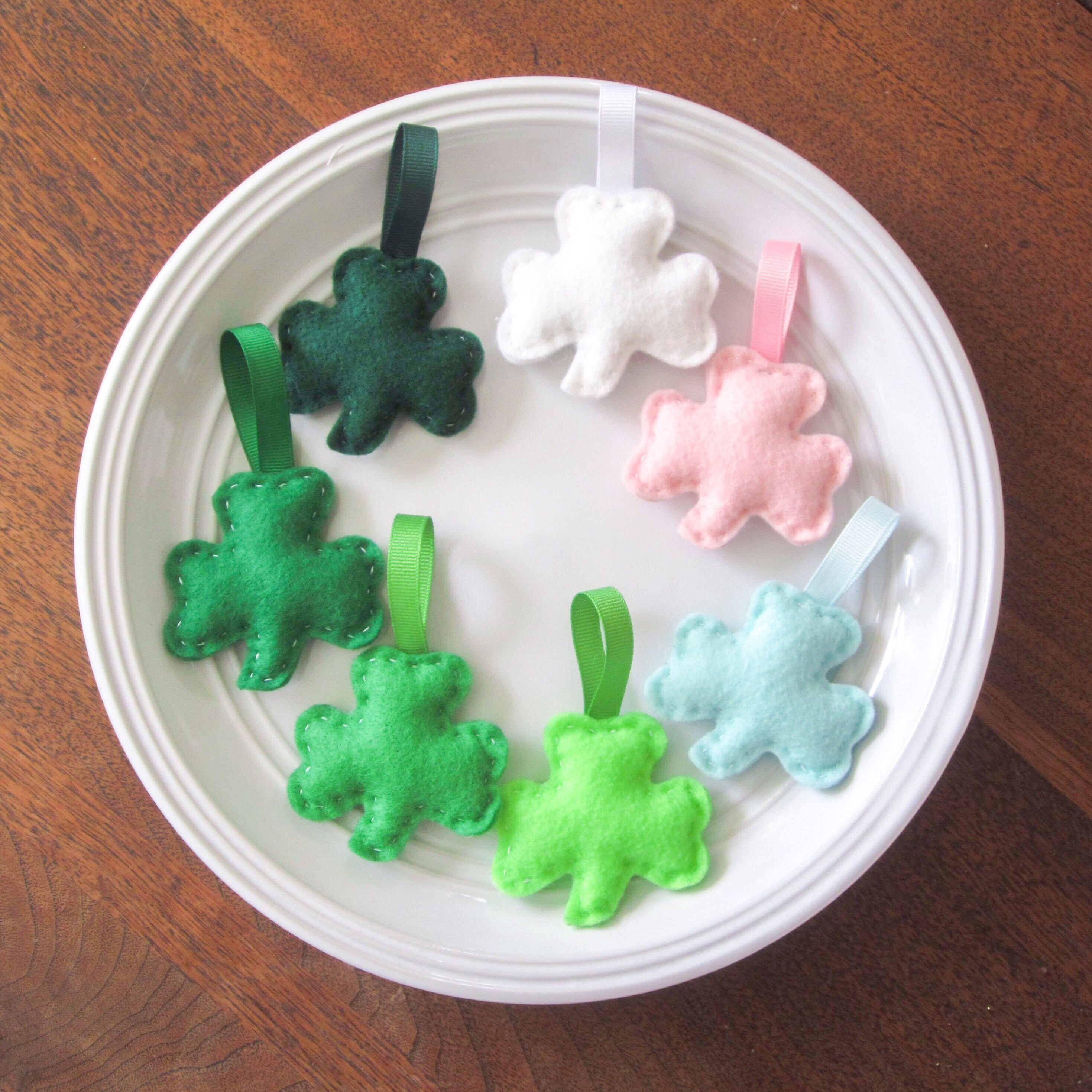 Set of SIX SHAMROCK ORNAMENTS - Green Felt Shamrock Ornament - Irish ...