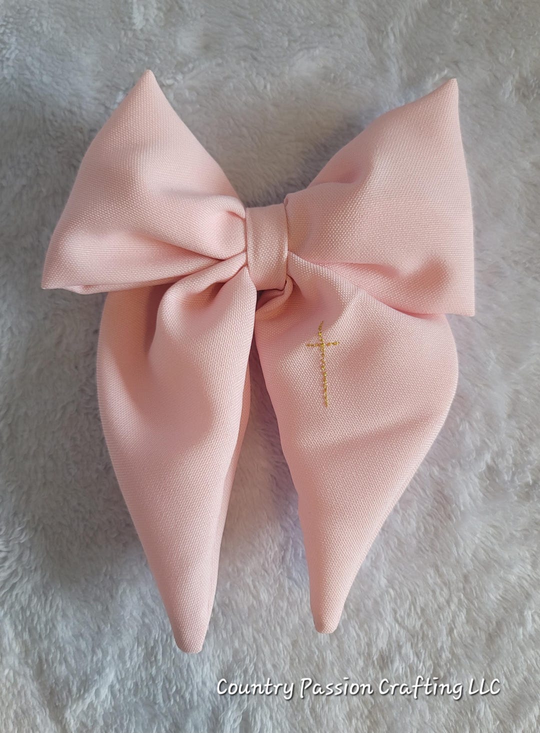 Light Pink Hair Bow Clip: Gold Cross Stitched Catholic Liturgical Bow ...