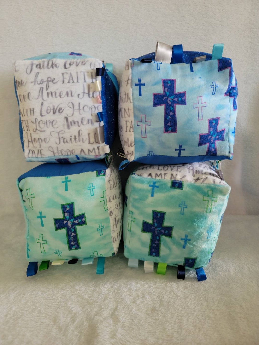 Christian Cross Stained Glass Print Rattle Plush Block//cube Toy - Etsy