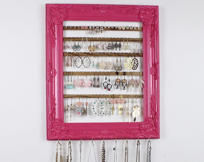Hot Pink Hanging Earring Holder, Framed Earring Hanger, Hanging Jewelry ...