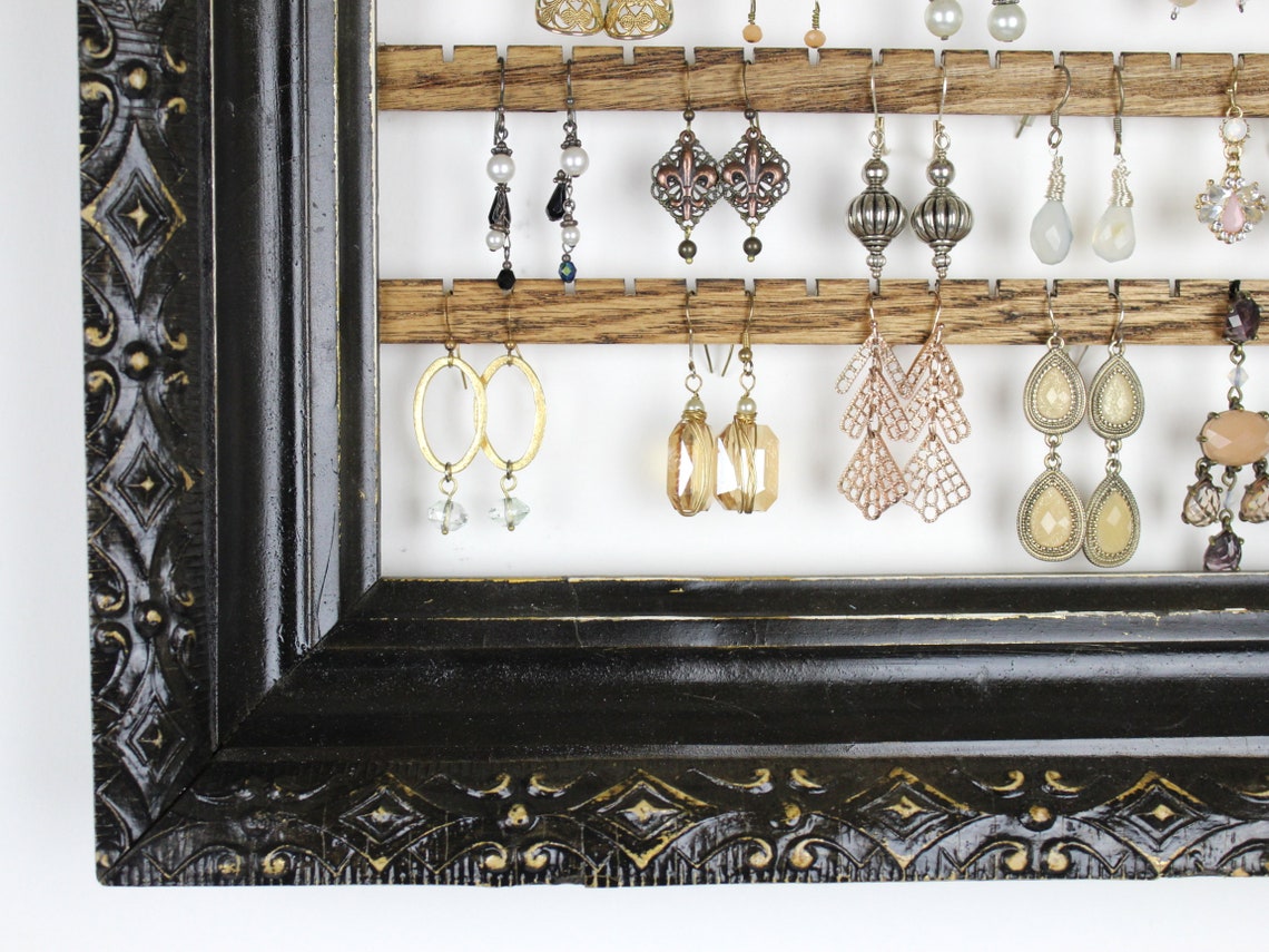 Black Earring Holder Wall Hanging Vintage Picture Frame Wood - Etsy