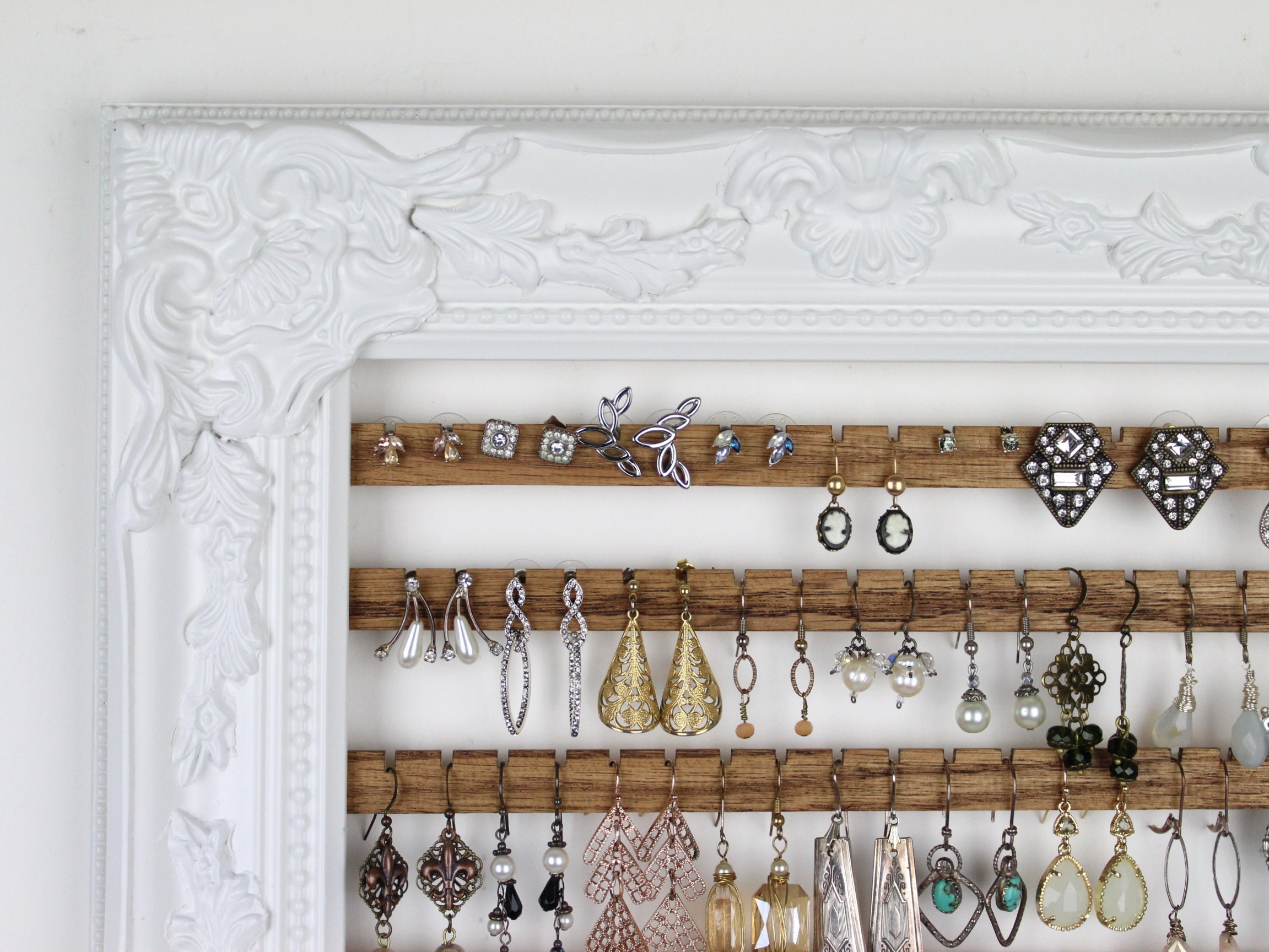 Ornate White Earring Holder Wall Hanging Bedroom Decor Wood | Etsy