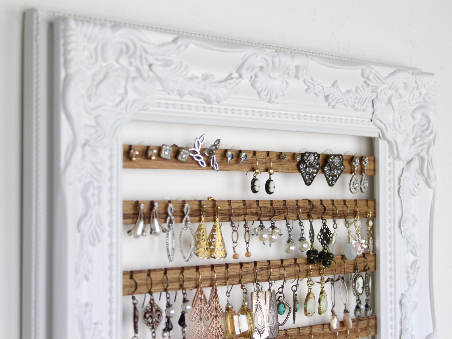 Ornate White Earring Holder Wall Hanging Bedroom Decor Wood | Etsy