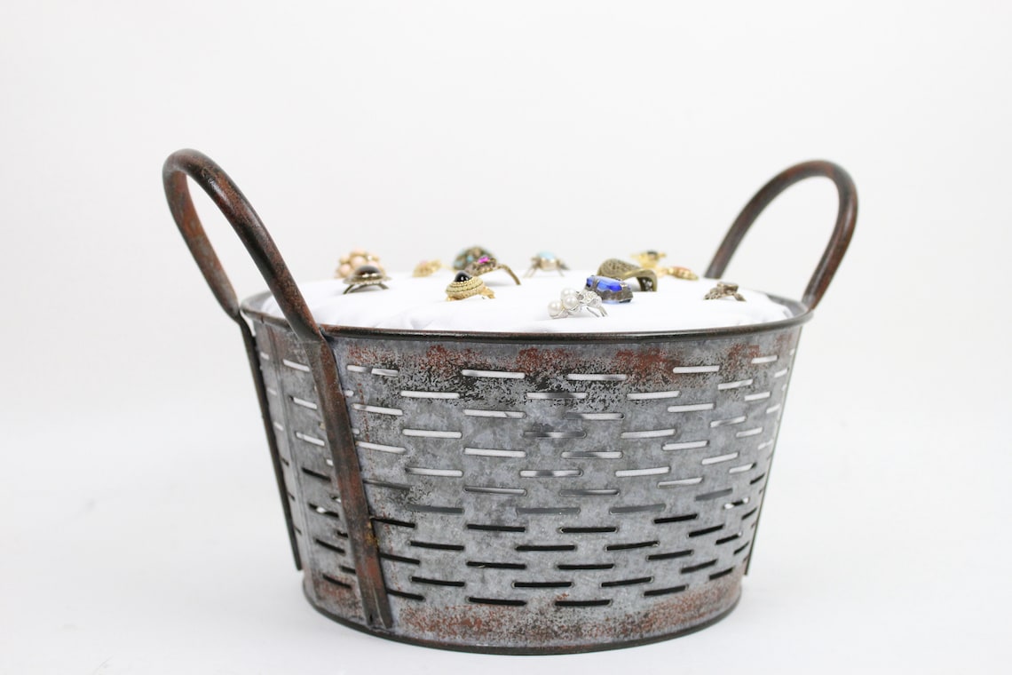 Olive Bucket Ring Display, Vintage Style Ring Holder, Rustic Jewelry ...