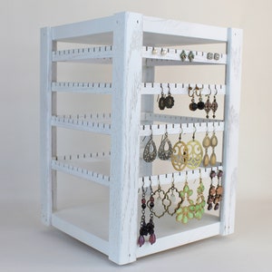 Spinning Earring Holder, Wood Jewelry Organizer, Rotating Earring ...