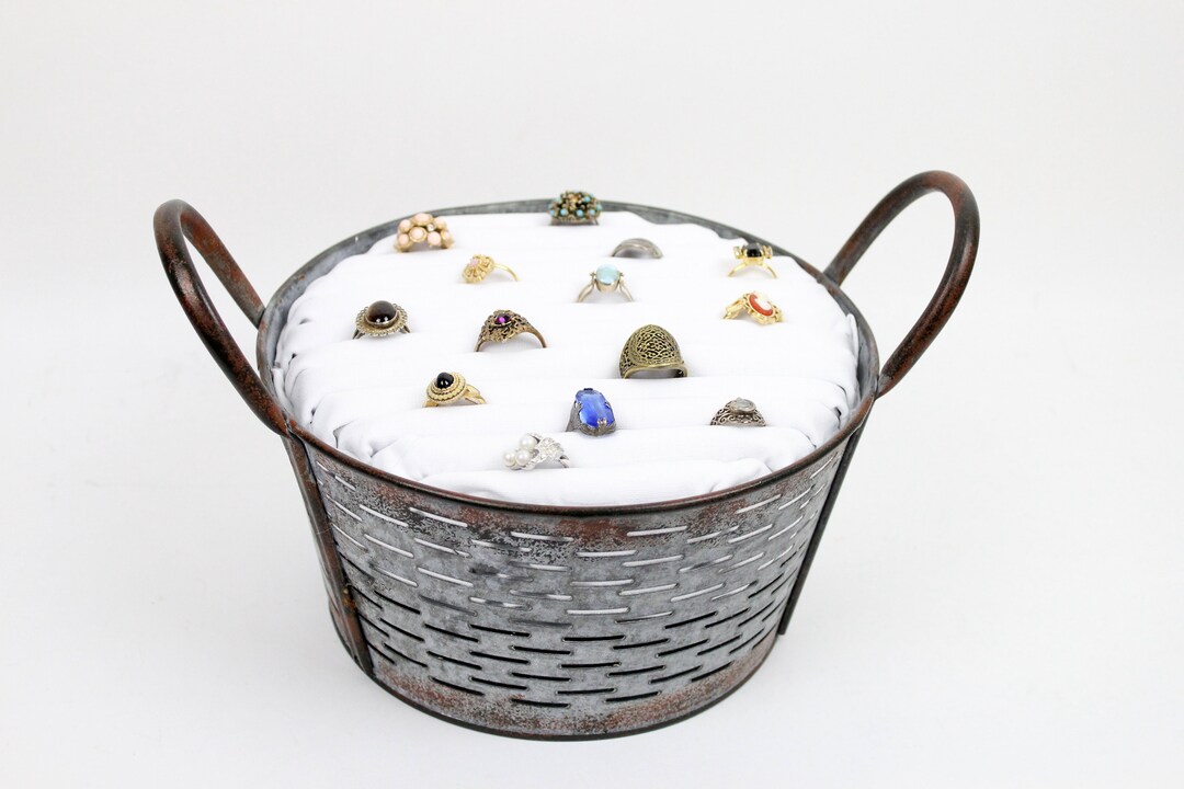 Olive Bucket Ring Display, Vintage Style Ring Holder, Rustic Jewelry ...