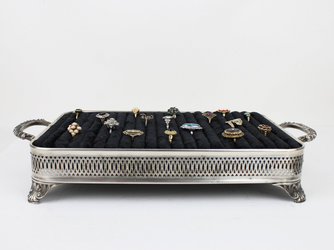 Black Velvet Ring Tray, Standing Jewelry Organization, Ring Holder ...