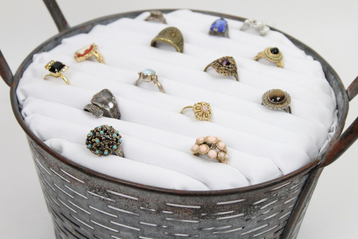 Olive Bucket Ring Display, Vintage Style Ring Holder, Rustic Jewelry ...