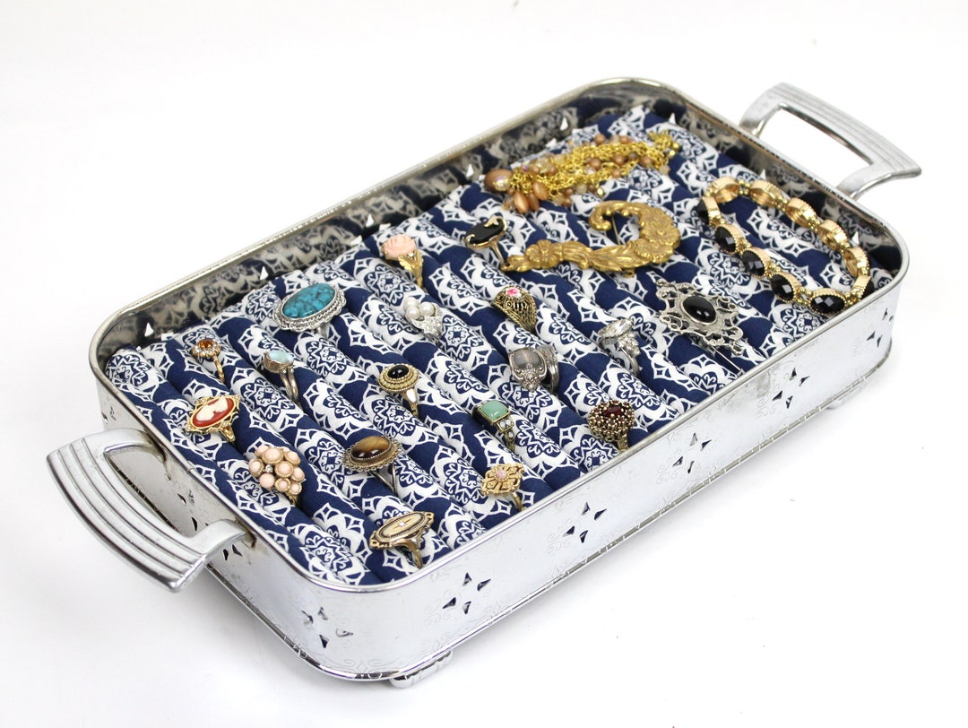 Blue Ring Display, Standing Ring Tray, Unique Jewelry Holder, Ornate ...