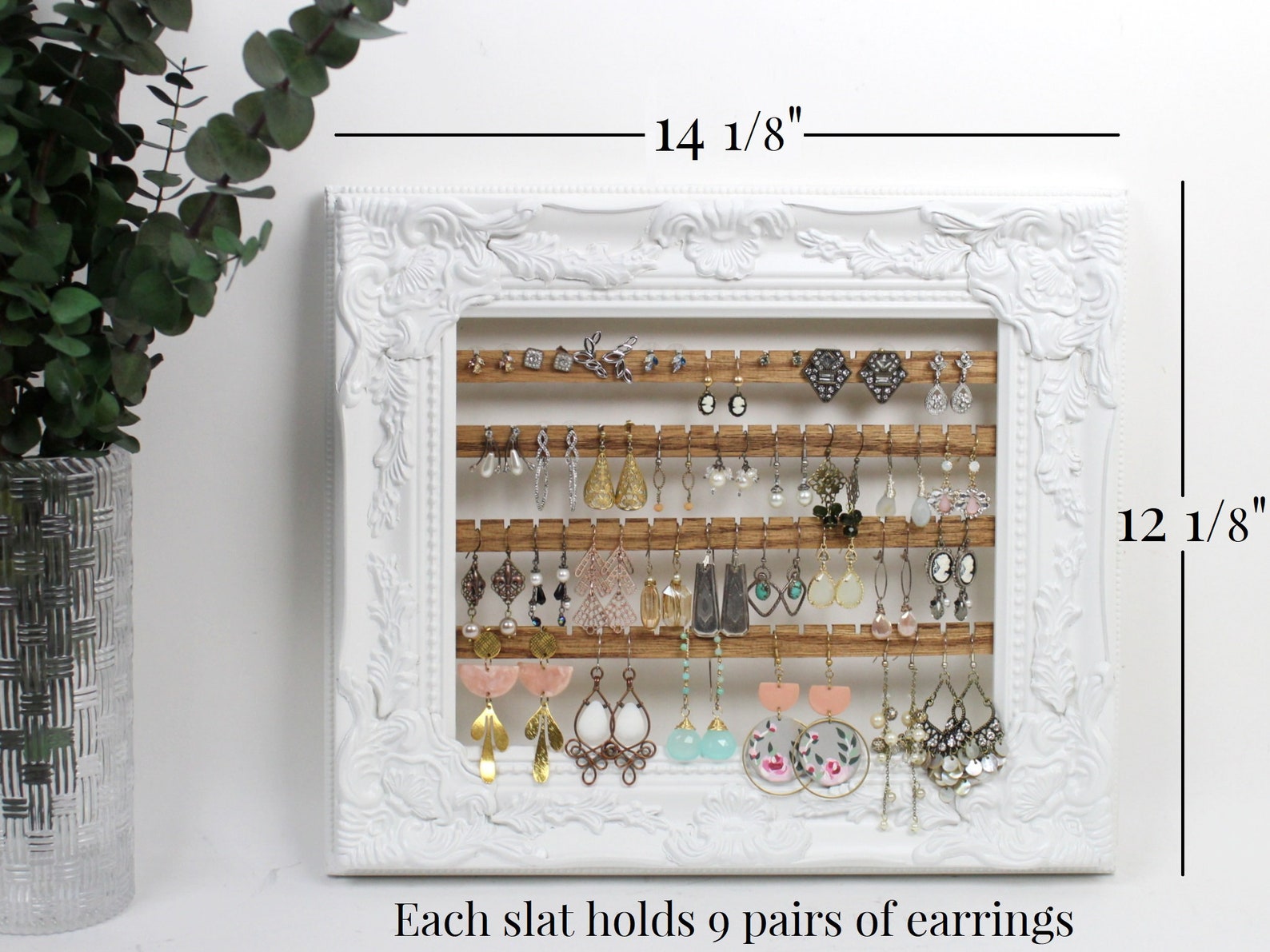 Ornate White Earring Holder Wall Hanging Bedroom Decor Wood | Etsy
