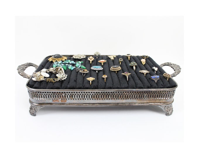 Black Velvet Ring Tray, Standing Jewelry Organization, Ring Holder ...