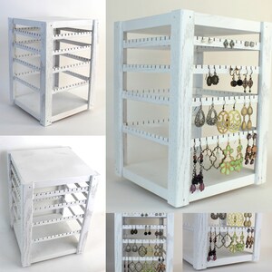 Spinning Earring Holder, Wood Jewelry Organizer, Rotating Earring ...