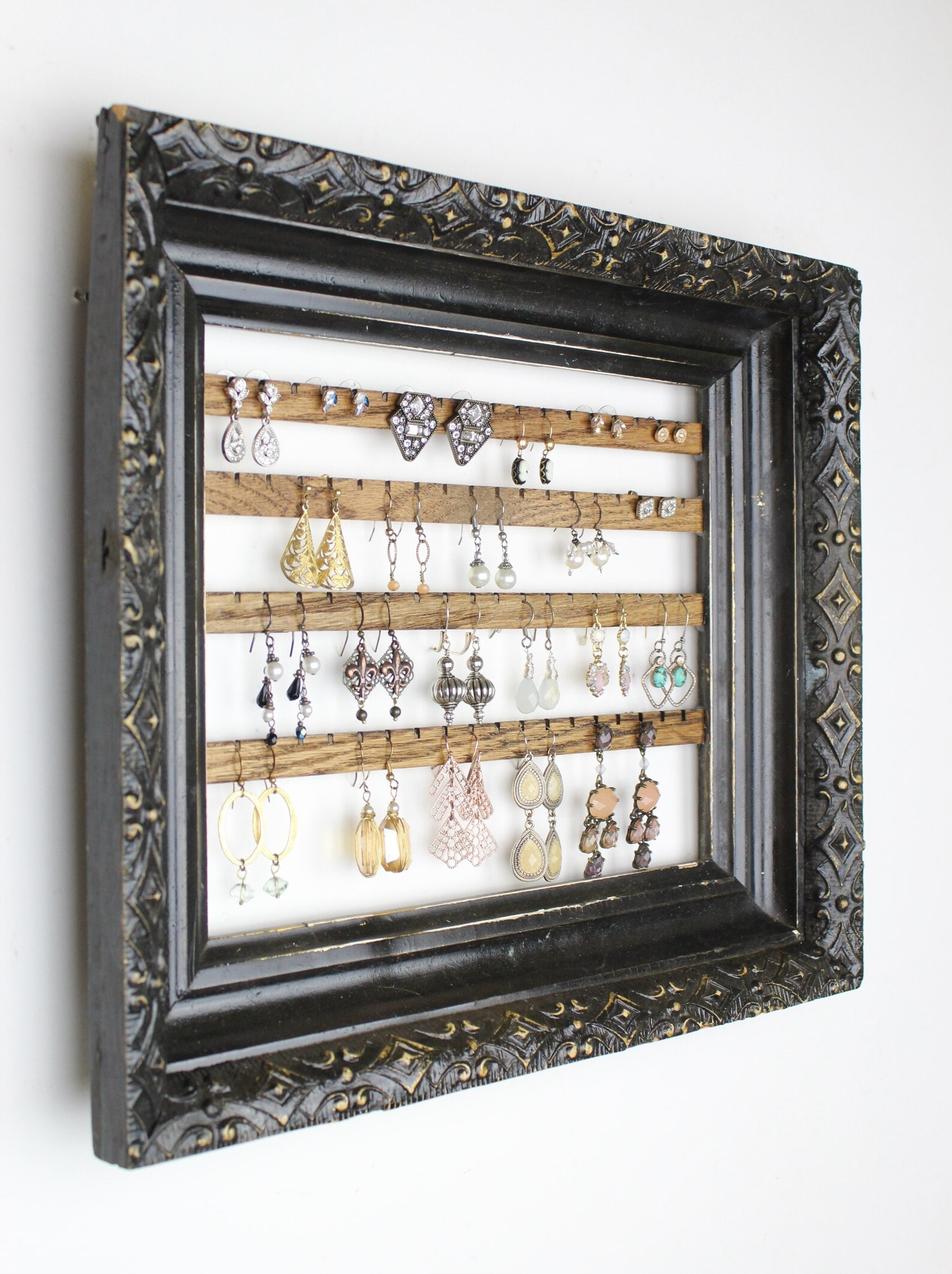 Black Earring Holder Wall Hanging Vintage Picture Frame Wood - Etsy