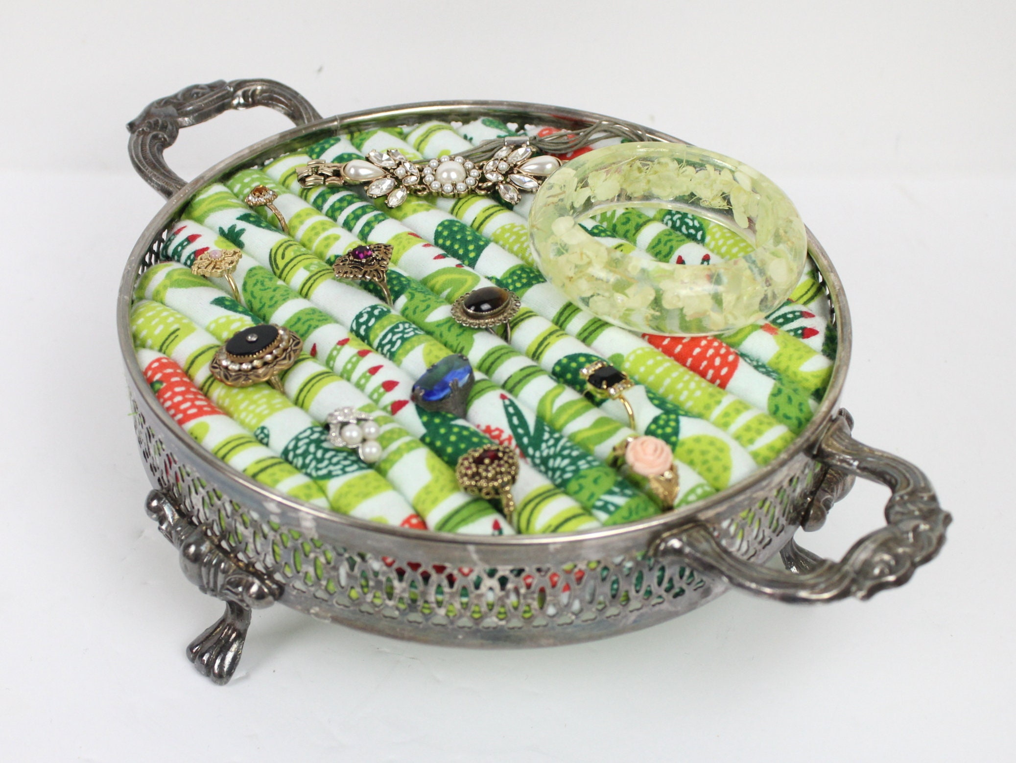 Cactus Jewelry Holder, Green Ring Organizer, Metal Ring Tray, Plant ...