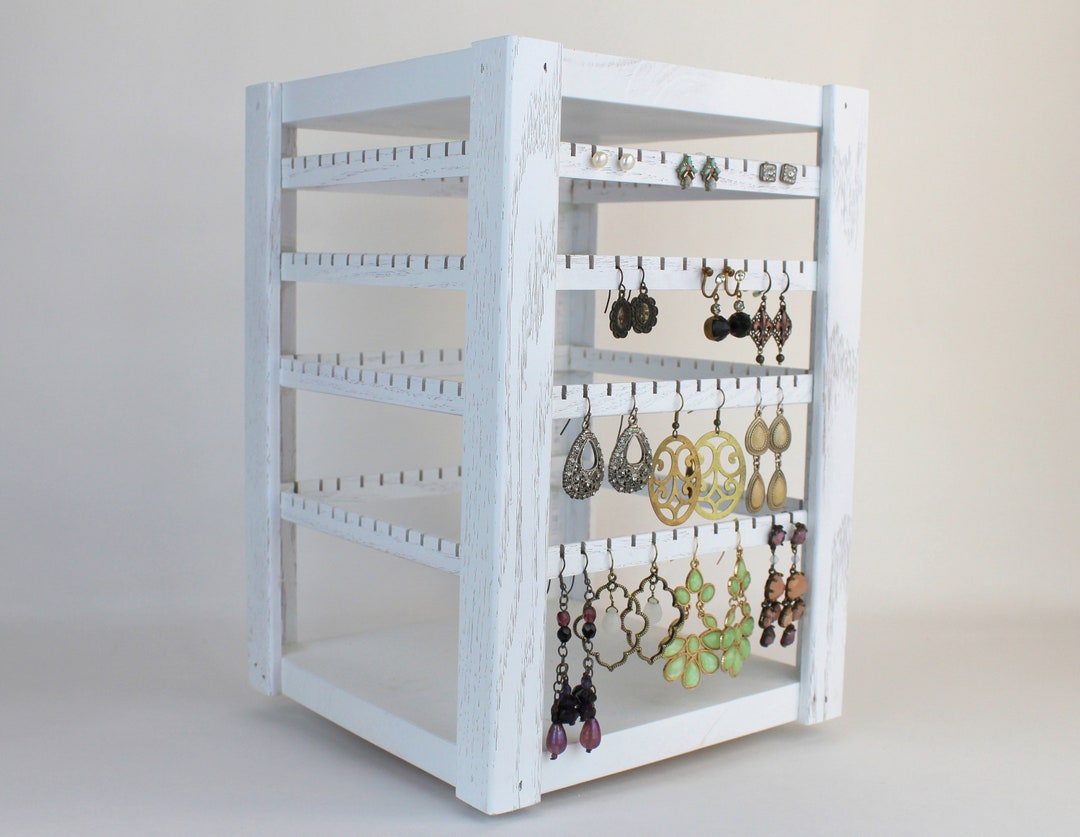 Spinning Earring Holder, Wood Jewelry Organizer, Rotating Earring ...