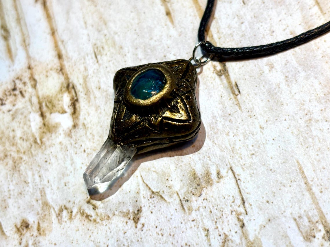 Hand-sculpted Skyrim-inspired Amulet: Bronze Clay Necklace With ...