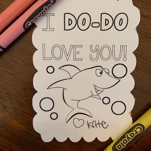 Shark Valentine // Coloring Valentine // Kid's Tags // Baby Shark Tag ...