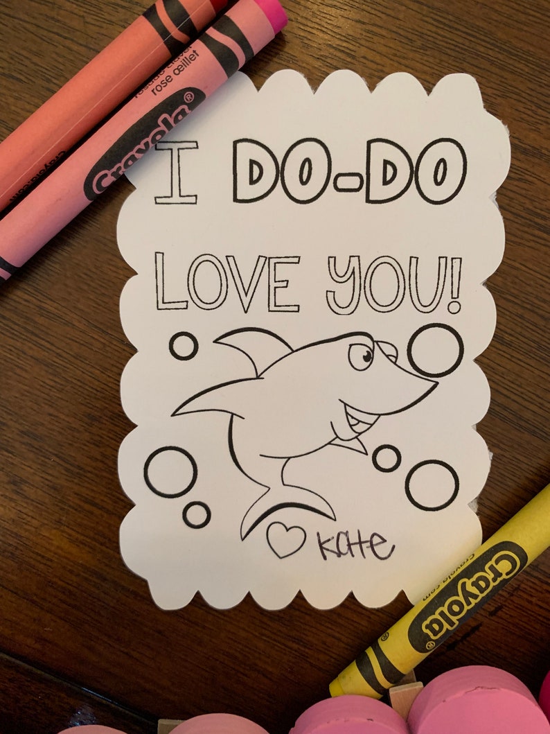 Shark Valentine // Coloring Valentine // Kid's Tags // Baby Shark Tag ...