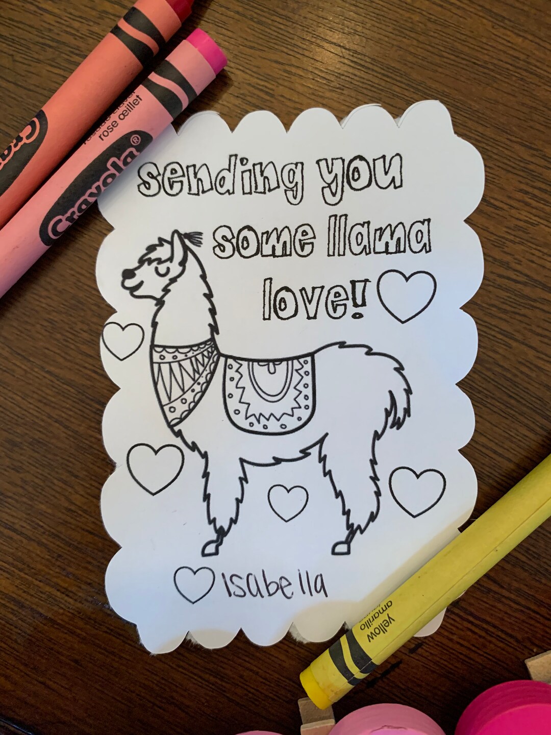 Llama Valentine // Coloring Valentine // Kid's Tags // Alpaca Tag ...
