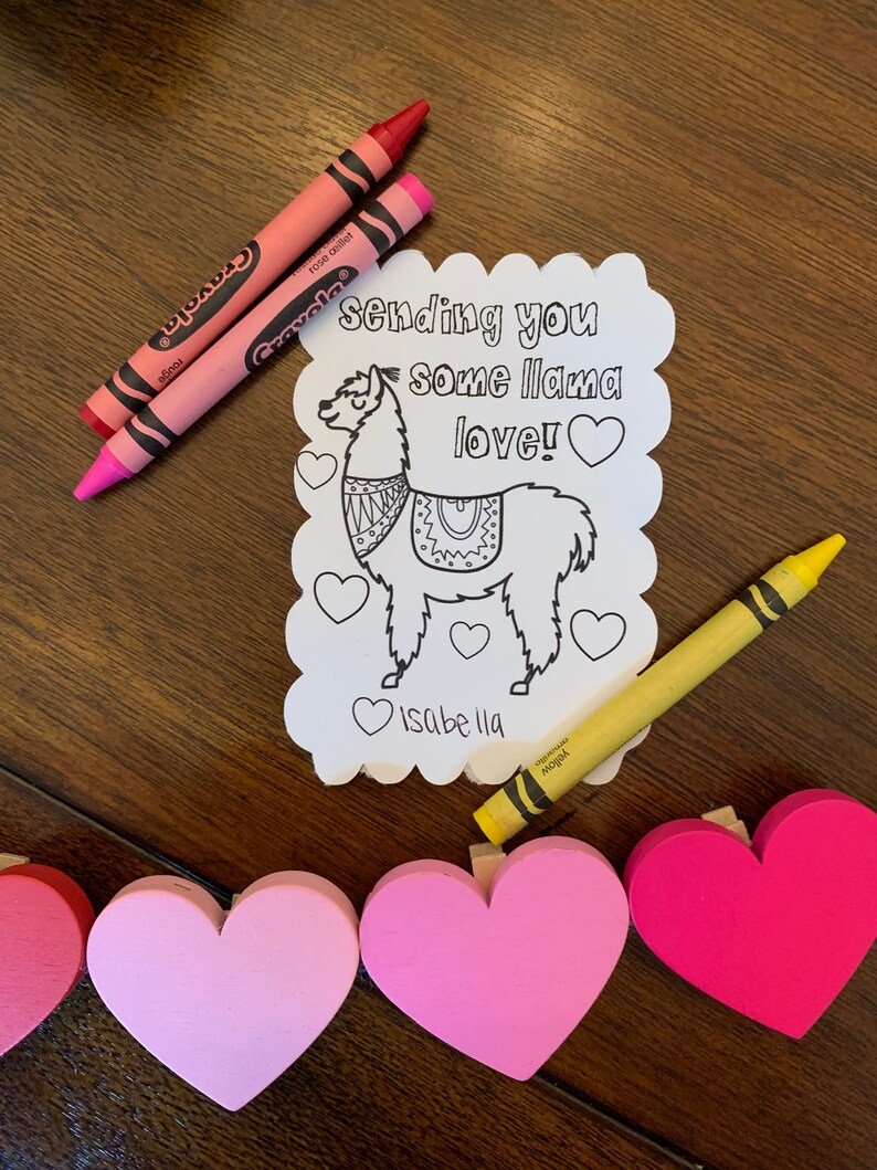 Llama Valentine // Coloring Valentine // Kid's Tags // Alpaca Tag ...