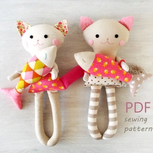 Stuffed Cat Doll and Fish Pattern Sewing PDF Handmade DIY, Cloth Doll ...