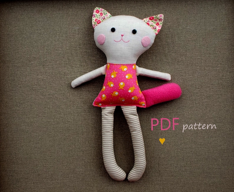 Cat Pattern Sewing Pdf Handmade Diy Cloth Doll Pattern Cat Etsy