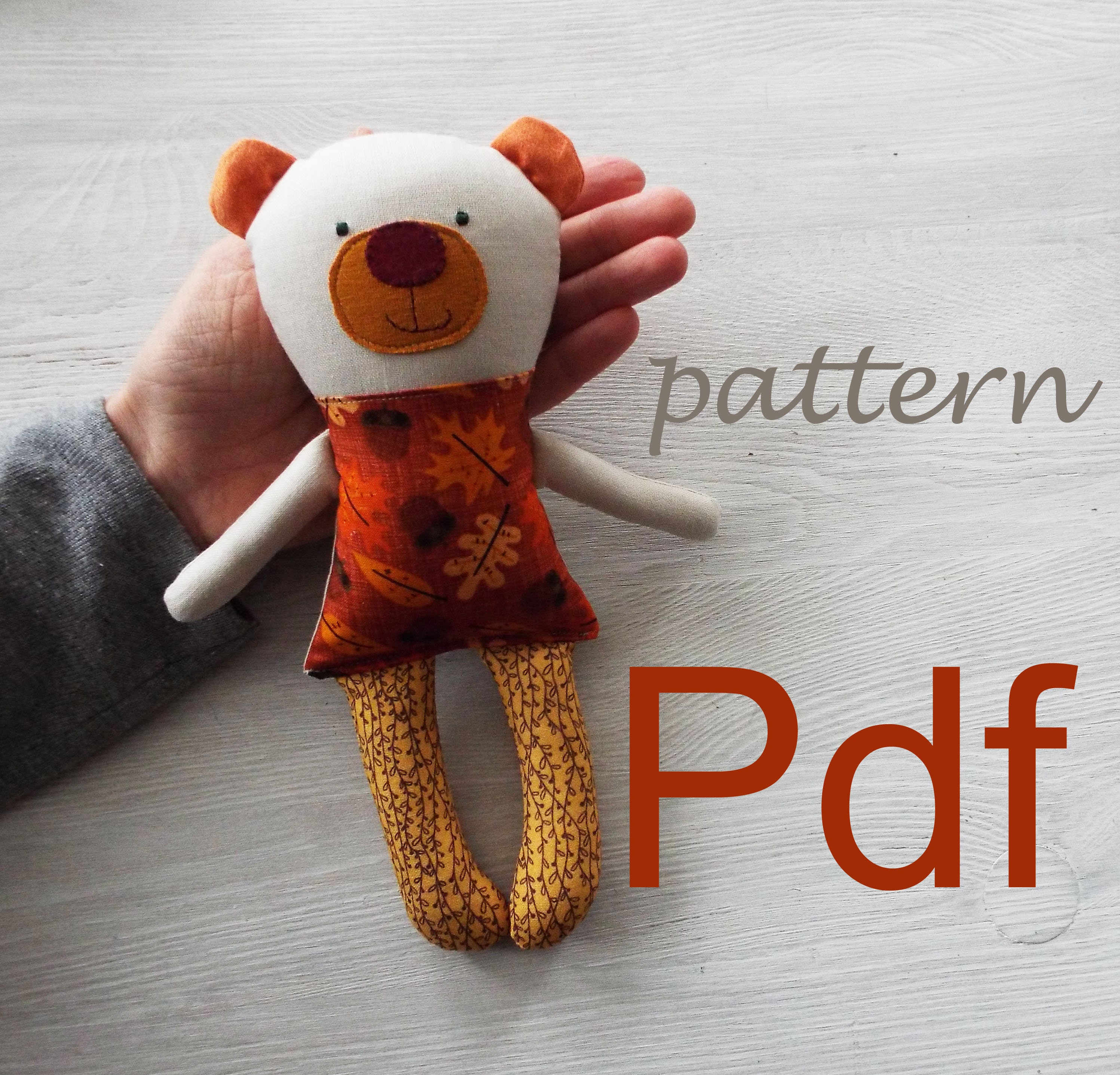 Stuffed Bear Teddy Doll pattern PDF Sewing Handmade rag toy | Etsy