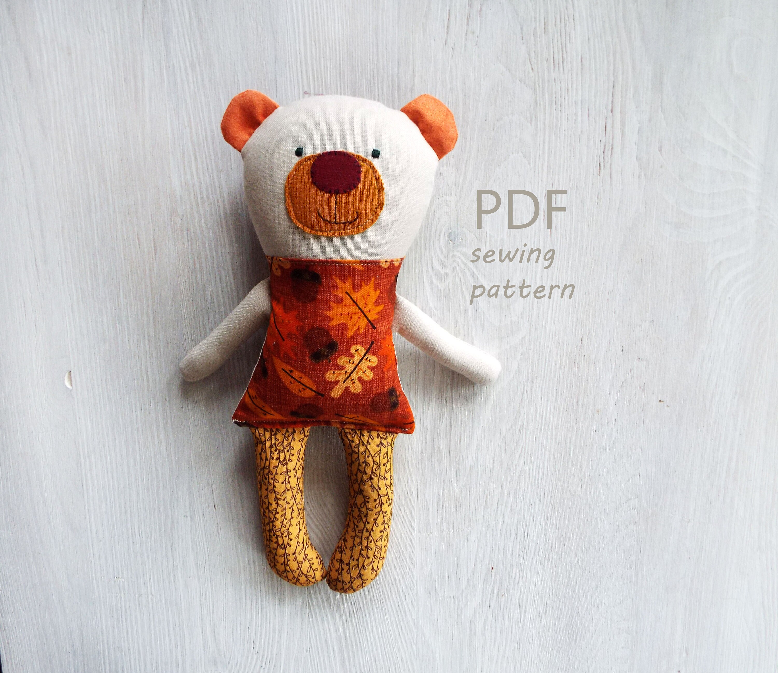 Stuffed Bear Teddy Doll pattern PDF Sewing Handmade rag toy | Etsy