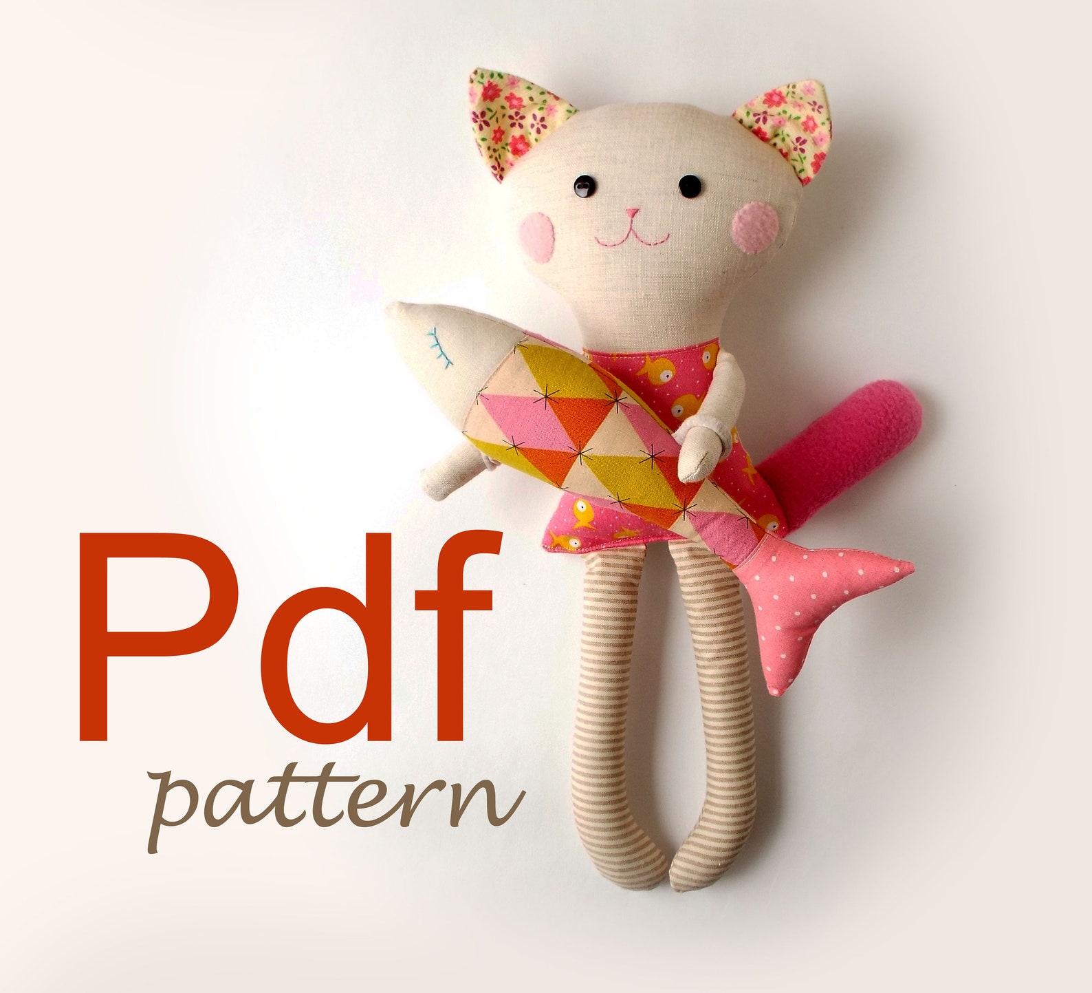 Stuffed Cat Doll and Fish Pattern Sewing PDF Handmade DIY, Cloth Doll ...