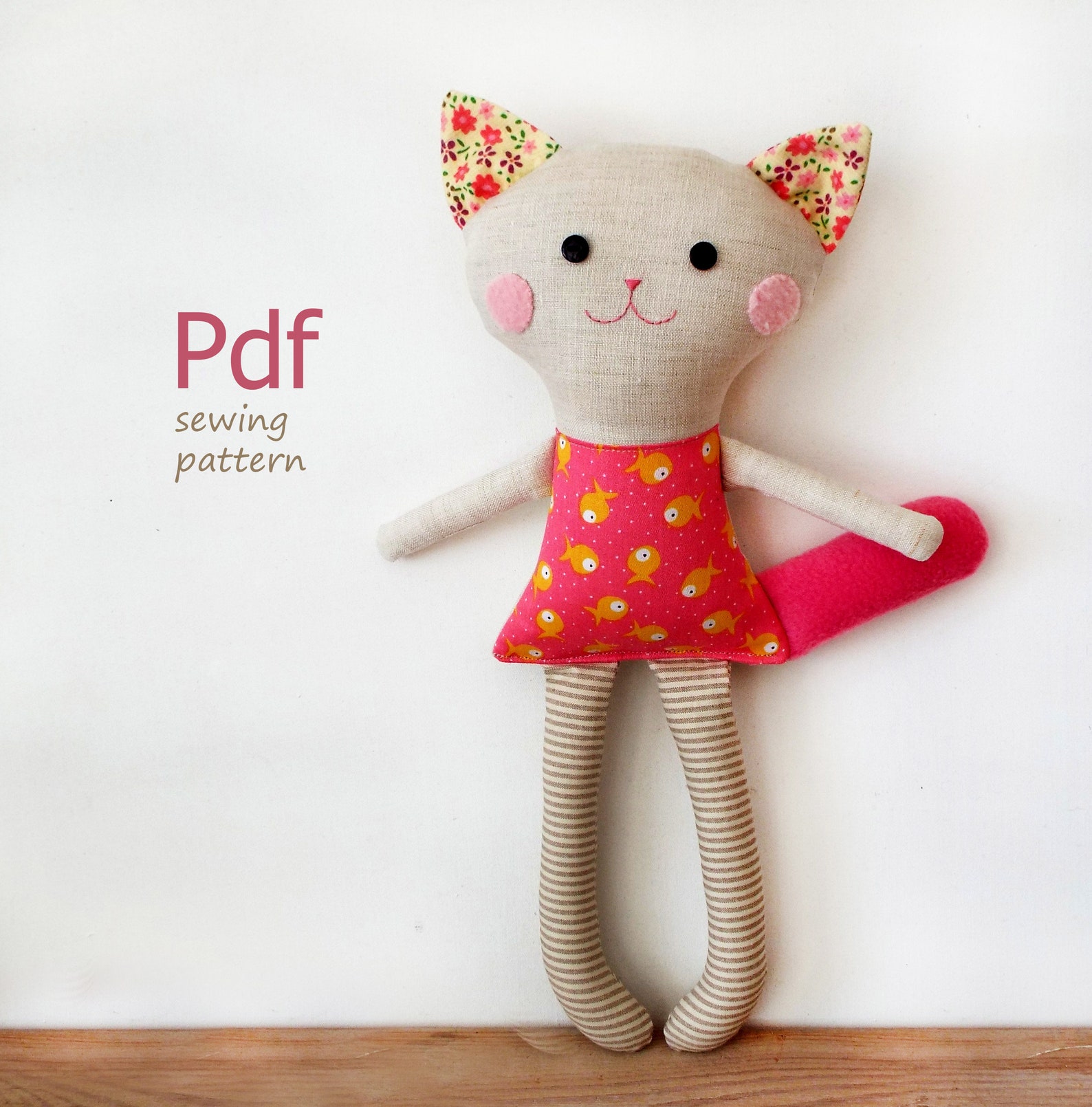 Cat Pattern Sewing PDF Handmade DIY Cloth Doll Pattern Cat - Etsy