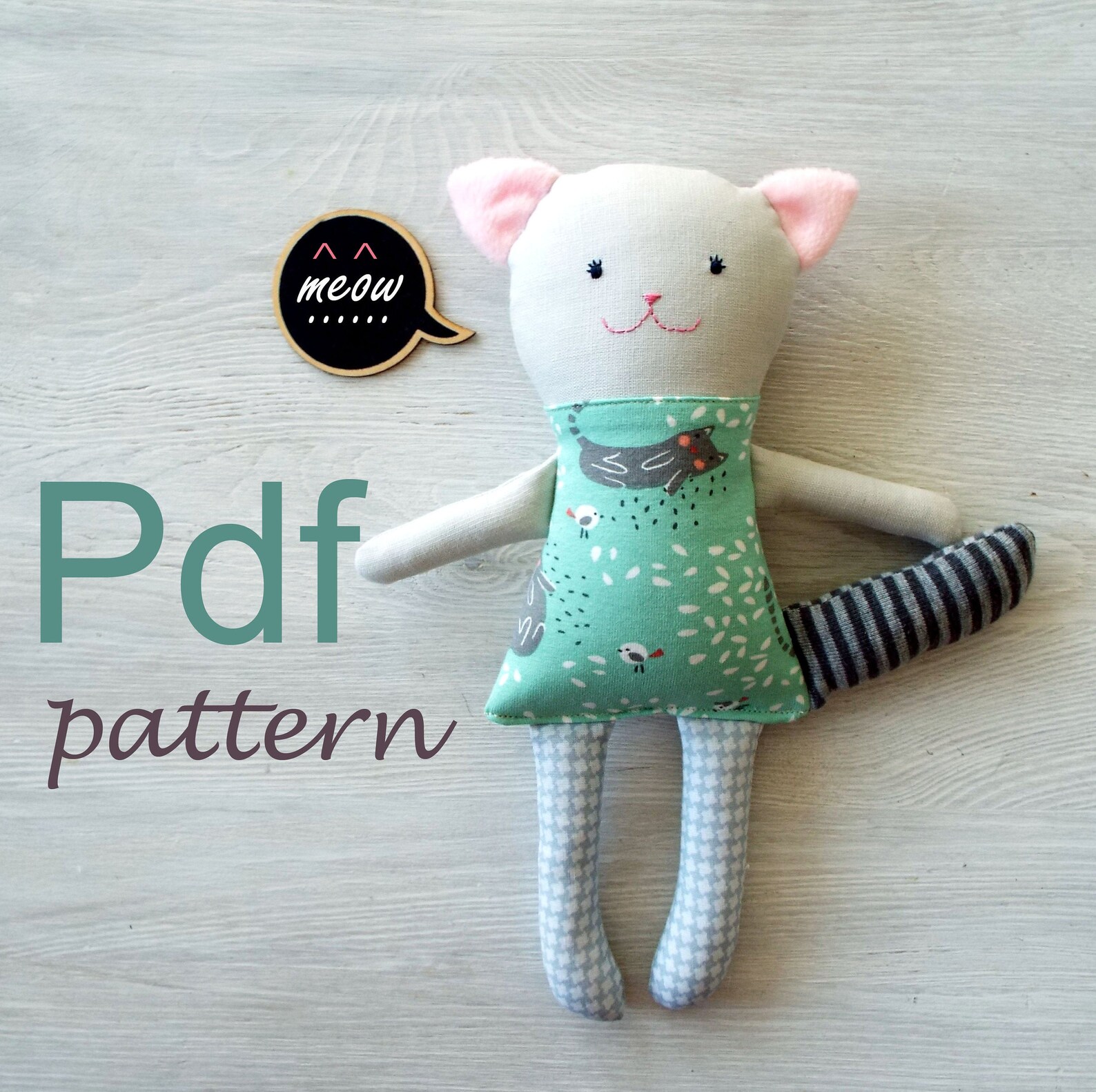 Cat stuffed animal sewing patterns . Stuffed cat cloth doll | Etsy