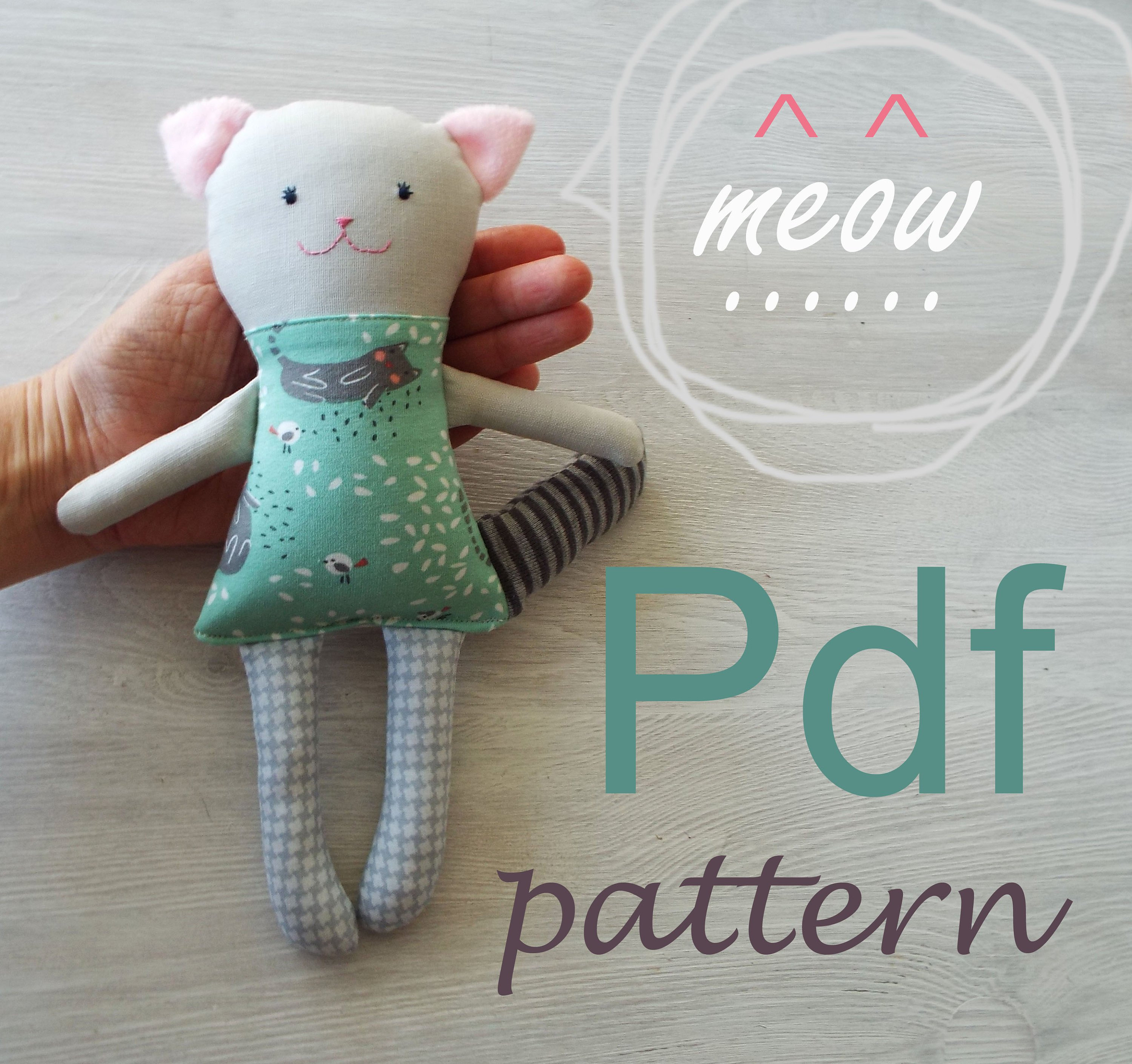 Cat stuffed animal sewing patterns . Stuffed cat cloth doll | Etsy