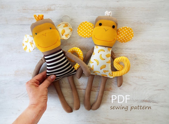 Stuffed animal monkey toy sewing pattern . Monkey cloth doll | Etsy