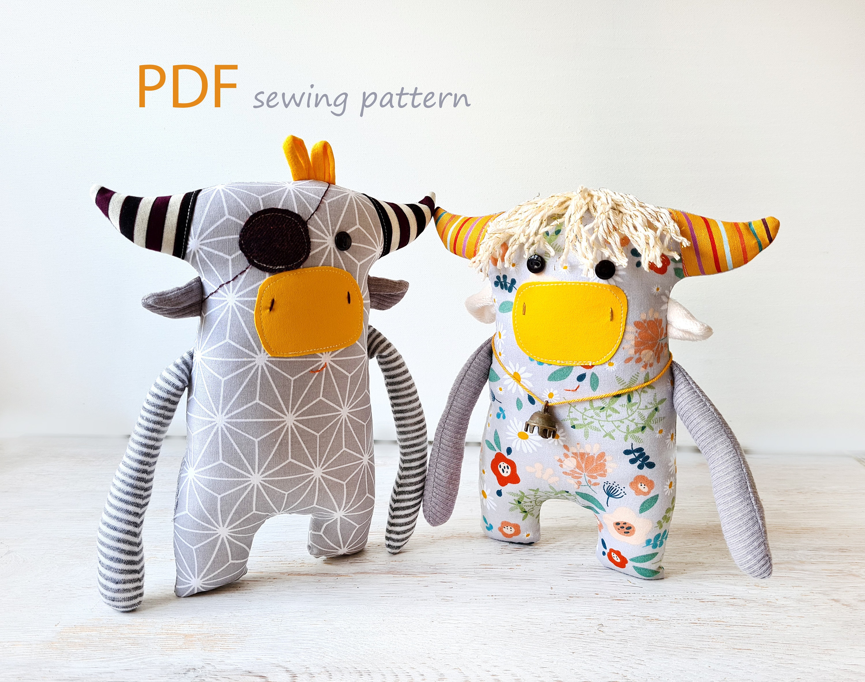 Stuffed animals bull sewing patterns . Stuffed cow Christmas | Etsy