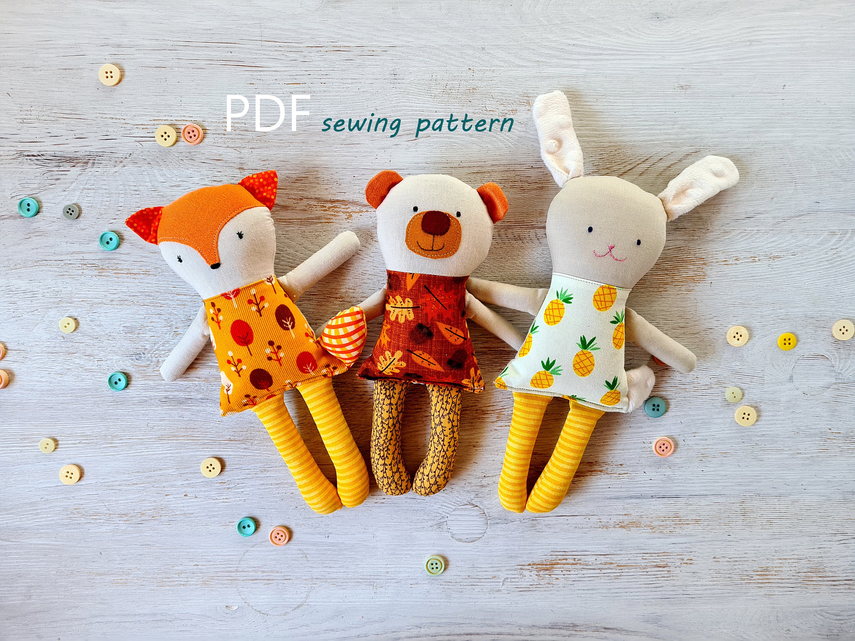 Animal sewing patterns . Bear Fox Bunny PDF. Plushie baby | Etsy