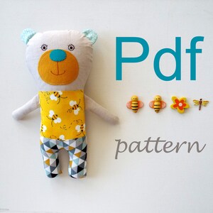 Rag Doll Teddy Bear Pattern . Stuffed Bear Toy Pattern . Rag Doll ...