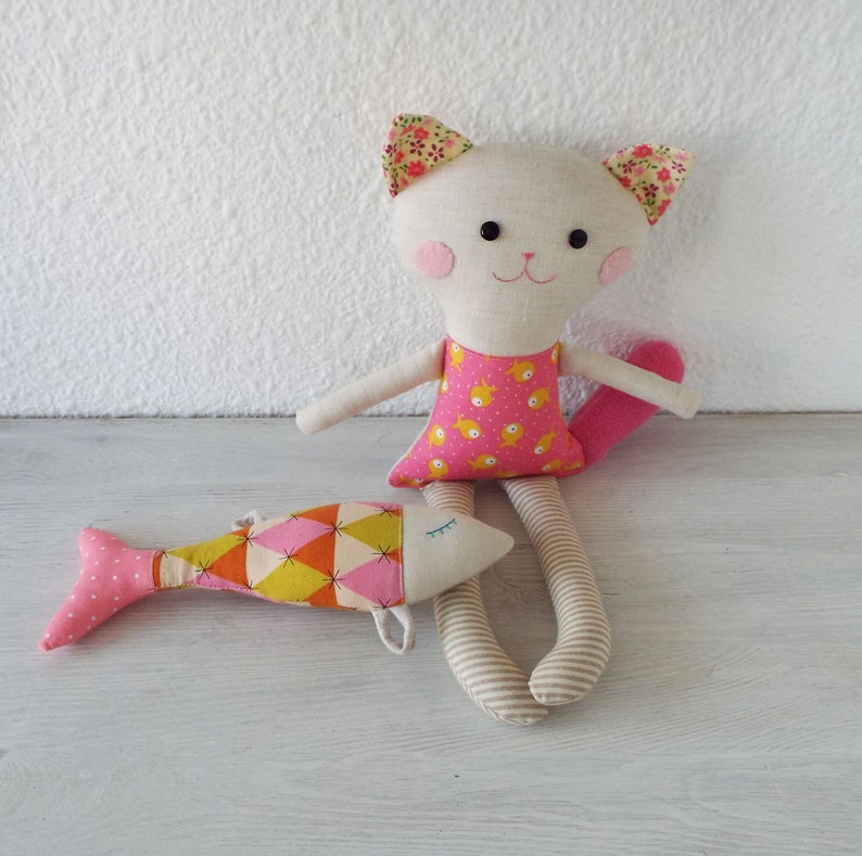 Stuffed Cat doll and Fish Pattern Sewing PDF Handmade DIY | Etsy