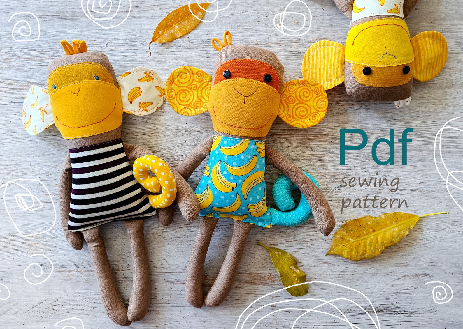 Stuffed Animal Monkey Toy Sewing Pattern . Monkey Cloth Doll | Etsy