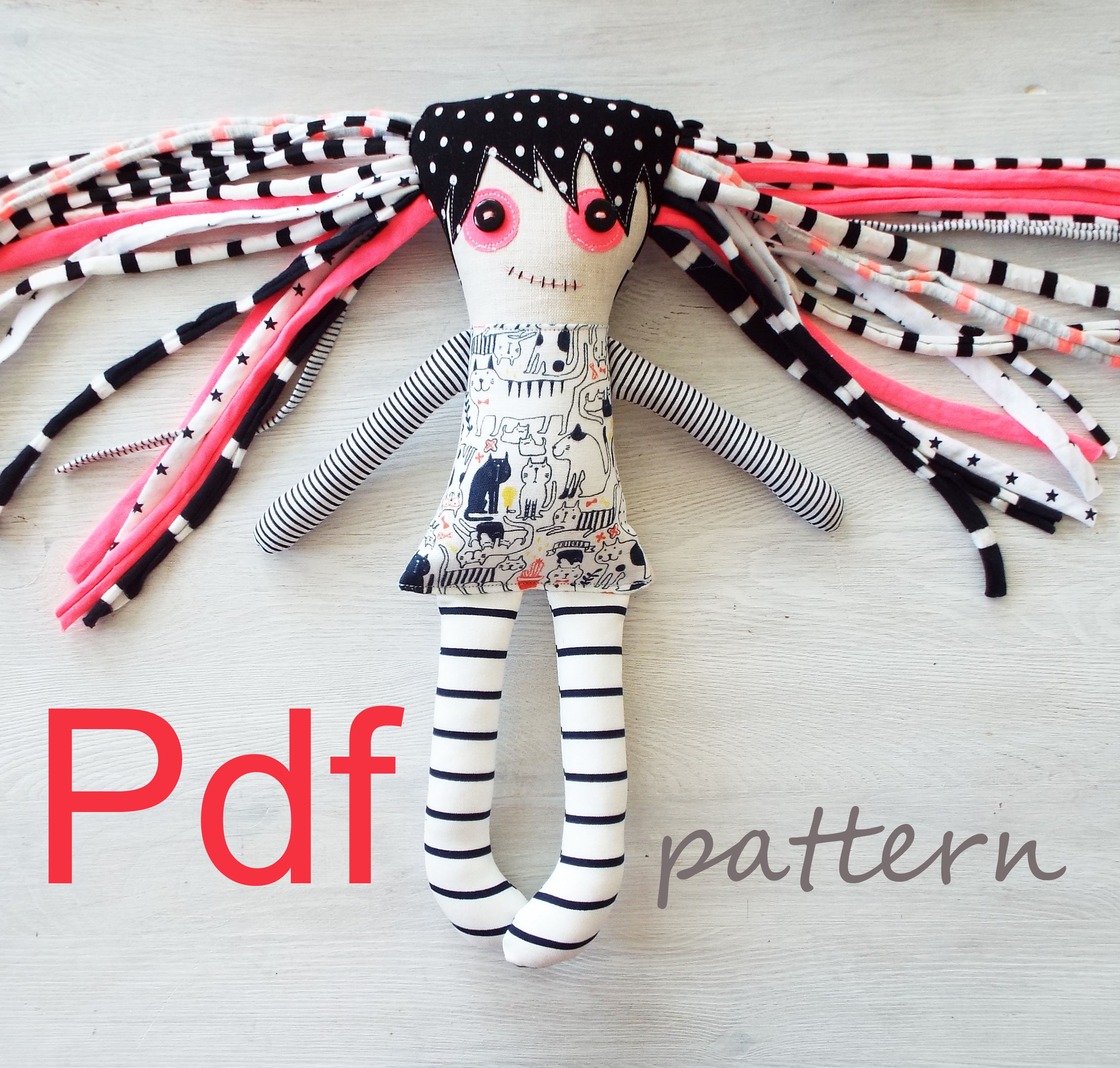 Halloween Gothic Doll Sewing Pattern, Cloth Doll Pattern, Worry Monster ...