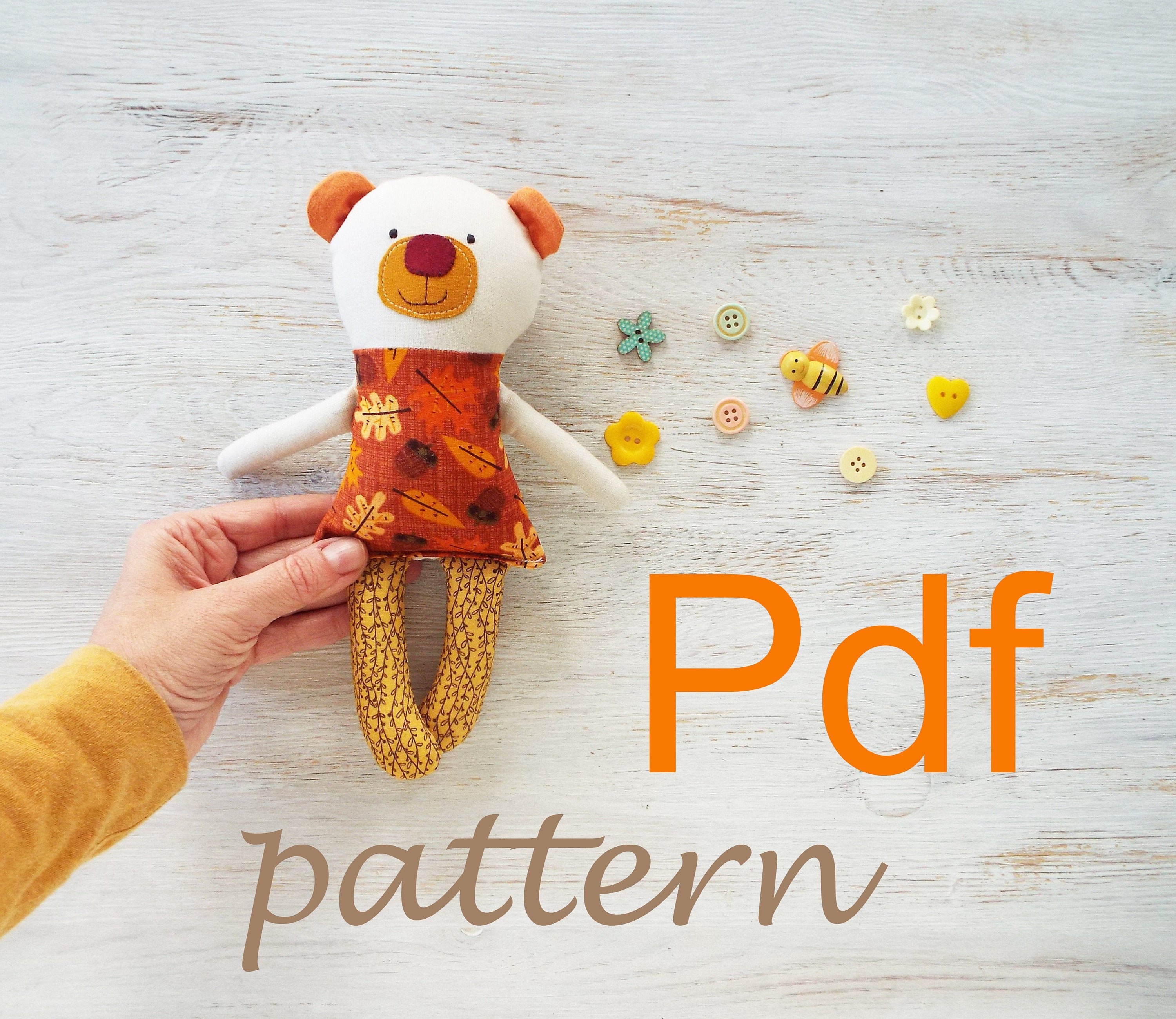 Stuffed Bear Teddy Doll pattern PDF Sewing Handmade rag toy | Etsy